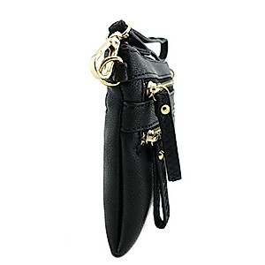 FashionPuzzle Multi Zipper Pocket Small Wristlet Crossbody Bag (Black)
