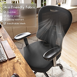 ELABEST Ergonomic Office Chair,Home Desk Chair with Mesh Back,Adjustable Lumbar Support,Built-in Springs Wide Seat,Executive Task Chair with 3-D Big Armrests,Tilt Function,Computer Desk Chair