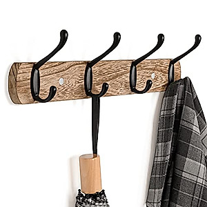 Yoimori Coat Hooks Wall Mount, Wood Coat Hooks Wall Mounted with 4 Wall Hooks, Wall Hangers Coat Rack Wall Mount for Entryway Living Room Bedroom(Carbonized Black)