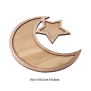 Zripool Wooden Rustic Crescent Moon Srar Eid Ramadan Party Food Serving Tableware Dessert Pastry Tray Display Holder Decor