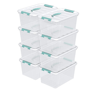 Parlynies 14 Qt Stackable Plastic Storage Bins with White Lids, Clear Latching Storage Organizer Box, 8 Packs
