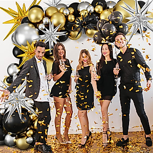 RUBFAC 140 Pcs Silver Star Balloons, 14 Point Starburst Balloons, 22/27Inch Silver Foil Starburst Balloon for Birthday Baby Shower Wedding Disco Party Decorations Supplies