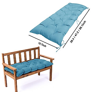 Shapeazy Outdoor/Indoor Waterproof Bench Cushion,Non-Slip Bench Pads with Ties Swing Chair Tatami Cushion,Bench Cushions for Patio Backyard Porch Garden Wicker Furniture (47.2*19.7inch, blue)