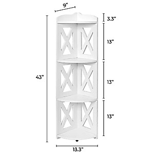 NHZ Corner Shelf Stand, Wood Corner Bookshelf, Corner Bookcase and Plant Stand (White, 4 Tier)