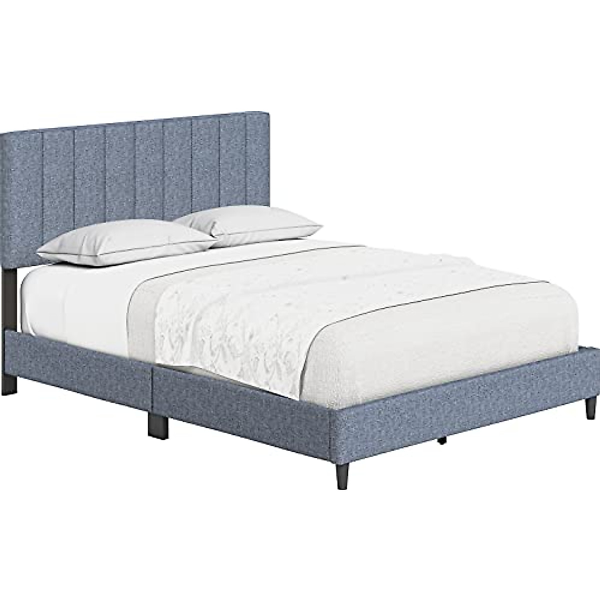 Boyd Sleep Leah Upholstered Platform Bed Frame with Headboard, Mattress Foundation NOT Required: Linen, Blue, Full