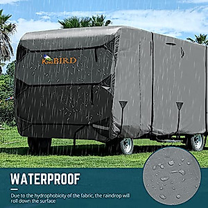 KING BIRD 210D Oxford Travel Trailer RV Cover, Rip-Stop Grid-Woven, Fits 27-30Ft Camper Motorhome - Waterproof, Windproof, Anti-UV with 2 PCS Straps & 4 Tire Covers