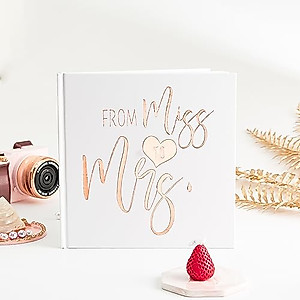 Calculs Rose Gold Bachelorette Party Sign in Book Bridal Shower Guest Book 'from miss to mrs' Picture Book Polaroid Blank Pages for Instant Film 8.5” Square White Cover Rose Gold Foil Stamping