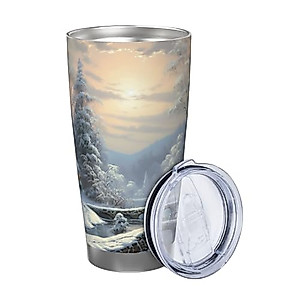 GFLFMXZW Winter Snow Scene Print Tumbler 20oz Stainless Steel Tumbler with Lid and Straw Insulated Tumblers Double Wall Vacuum Water Bottle Travel Coffee Mug Gifts for Women Men