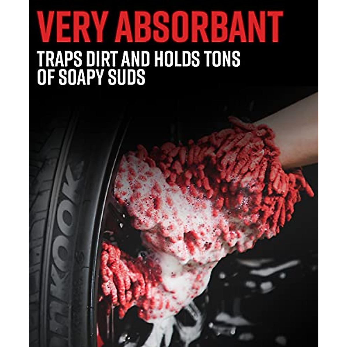 Adam's Microfiber Dual Wash Mitt - Premium, Soft Chenille Microfiber for Safe Washing - Scrubbing Side That is Great for Sap, Tar, and Other Tough to Remove Deposits