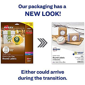 Avery 22807 Round Easy Peel Labels44; 2 in. Dia.44; Glossy44; White44; 120-Pack