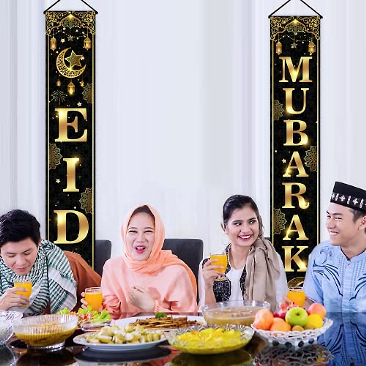 2 In 1 Ramadan and Eid Door Banner, Ramadan and Eid Decorations for Home, Ramadan Banner Decorations, Eid Mubarak Door Sign, Ramadan Door Decoration, Eid Mubarak Door Banner for Indoor Outdoor tineit