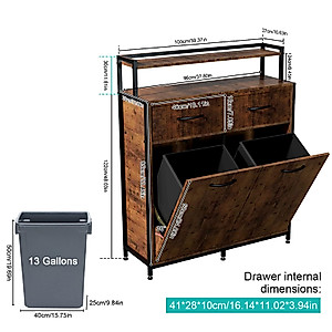 ZIAERKOR Double Tilt Out Trash Cabinet, Hidden Trash Bin Cabinet, Large Wooden Trash Can for Kitchen with Shelf, Dual Tilt Out Laundry Hamper Cabinet Free Standing Holder 10 Gallon