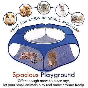 Pawaboo Small Animals Playpen, Waterproof Small Pet Cage Tent with Large Breathable Cover, Pop-up & Foldable Indoor/Outdoor Fence for Kitten/Puppy/Guinea Pig/Rabbits/Hamster/Hedgehogs, Indigo