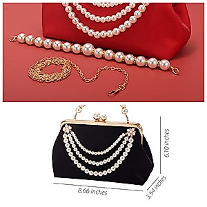 Black, Red and Gold Clutch Purses for Women, Vintage Pearl Satin Evening Handbags for Wedding, Bride Clutch bags with Pearls