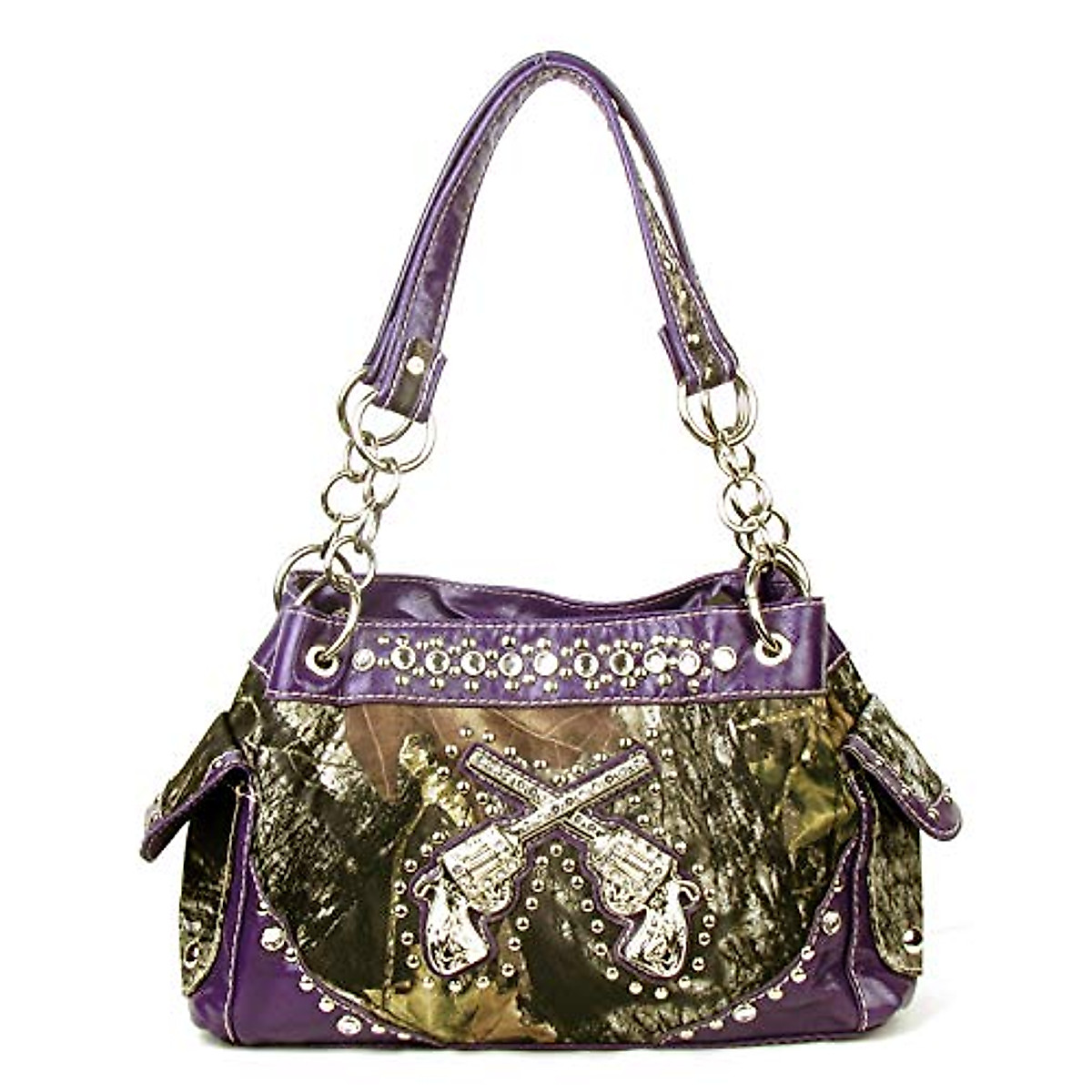 Western Crossed Guns Purse Camouflage Handbag Camo W Matching Wallet (Purple)