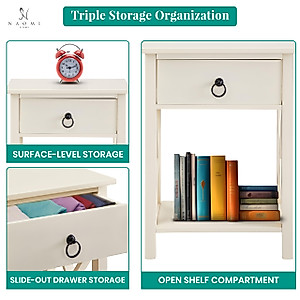 Alisa 1.8 feet Small Profile Night Stand, Bedside Table, Side Tables Bedroom, Wooden Night Stands for Bedroom, Bed Side Table/Night Stand, Nightstand with Drawer, Bed Stand End Table w/ Drawer - Cream