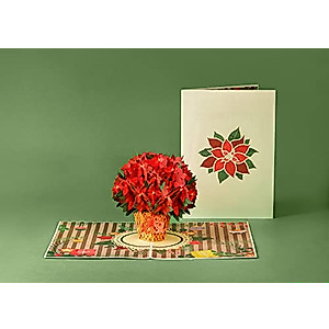 Paper Love 3D Pop Up Christmas Cards, Poinsettias Plant, 3D Popup Greeting Cards, Gift For Christmas or Holidays, 5" x 7" Cover - Includes Envelope and Note Tag