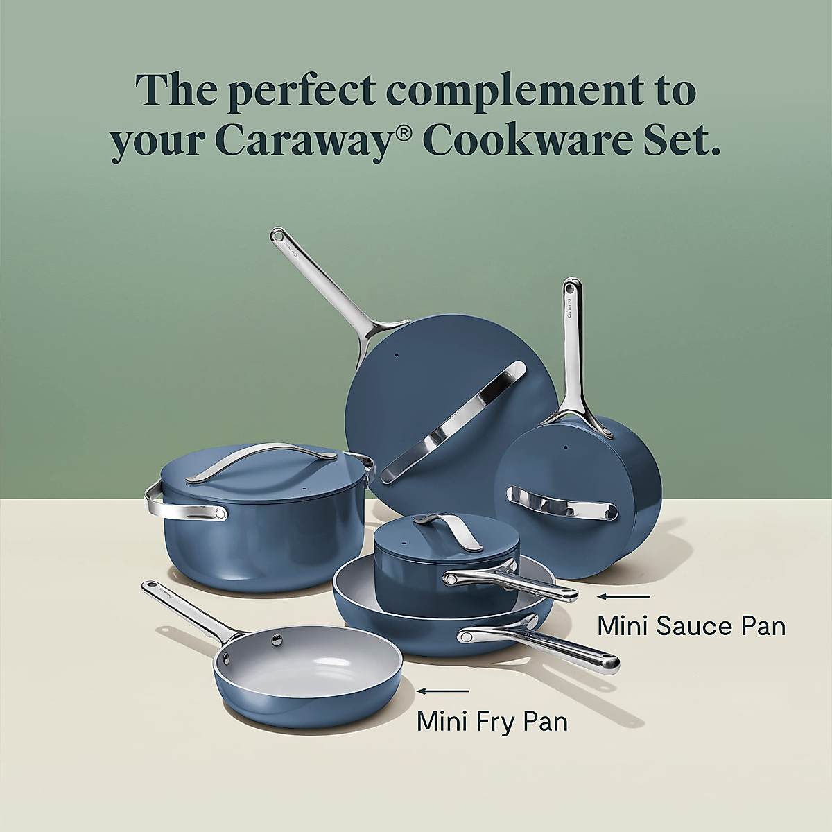 Caraway Mini Duo - Non-Stick Ceramic Mini Fry Pan (1.05 qt, 8") & Mini Sauce Pan (1.75 qt) - Non Toxic, PTFE & PFOA Free - Oven Safe & Stovetop Agnostic (Gas, Electric & Induction) - Navy
