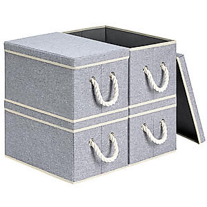 DIMJ Storage Bins with Lids - Closet Organizers and Storage, Collapsible Storage Bins for Organization, Fabric Clothes Organizers and Storage Boxes with Lids for Closet - 4 Pack (Grey)