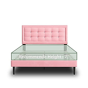 Lijimei Full Size Bed Frame with Button Tufted Headboard, Platform Upholstered in Velvet Fabric,Mattress Foundation with Wooden Slats Support, Easy Assembly, No Box Spring Needed, Pink Velvet