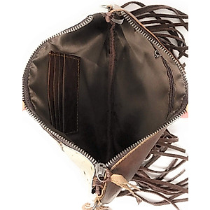 Western Genuine Leather Indian Head Cowgirl Crossbody Messenger Fringe Purse Bag in 4 colors (Brown)