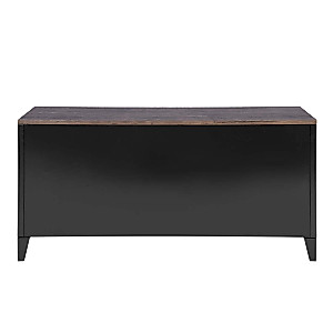 FurnitureR Office File Storage Console Cupboard Metal Cabinet 3 Door Cupboard Locker Organizer with Walnut MDF Top Black Metal Frame