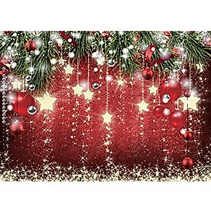 SJOLOON Christmas Backdrops Red Ball Theme Background Shining Stars Background New Year Backdrop for Christmas Party Decoration Banner Photo Shoot 12364 (8x6FT)