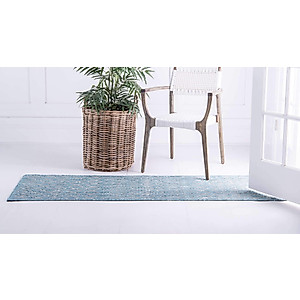 Unique Loom Outdoor Trellis Collection Area Rug - Tribal Trellis (2' x 6' 1" Runner, Aqua/ Ivory)
