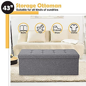ZenStyle 43Inches Storage Ottoman Bench, Folding Footrest Padded Seat, Storage Chest Long Shoes Bench with Divider, Holds up to 660 lbs, for Living Room, Entryway, Bedroom, Dark Gray