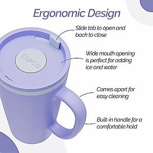 Copco Cone 16oz Insulated Travel Mug with Handle, Double Wall, Slide-Closure Lid, BPA-Free, Microwave & Dishwasher Safe, Reusable Plastic Travel Coffee Tumbler - Portable Coffee Cup (Light Purple)