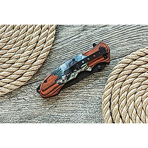 SE Spring Assisted Drop Point Folding Knife with Bear Design - KFD20018-4