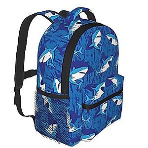 YSBKN Kid's Mini Backpack 12 inch Blue Sharks Backpack Schoolbag Preschool Kindergarten Children Bag Nursery Travel Bag for Toddler Boys Girls Age 3-7