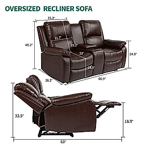 YITAHOME Loveseat Recliner, Manual Double Sofa Loveseat, Home Theater Seating with Storage Console, Double Recliner RV Sofa with Cup Holders and Side Pocket for Living Room
