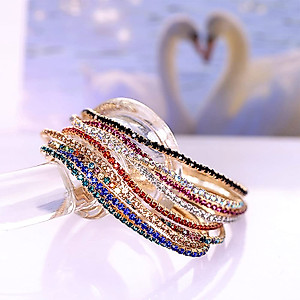 Pingyongchang Multicolor Rhinestone Bracelet Set for Women Crystal Tennis Bracelet Beaded Stretch Strand Stacked Bracelet 8 Pcs