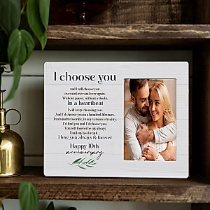 10th Anniversary Picture Frame, 10th Wedding Anniversary for Her Him Couple Husband Wife, Happy 10th Wedding Anniversary Decorations for Wall Desk Tabletop Shelf, 10 Years Wedding Gift Ideas