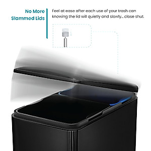 Home Zone Living 13 Gallon Slim Dual Compartment Kitchen Trash Can, Stainless Steel, Step Pedal, 50 Liter, Black