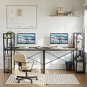Bestier Computer Desk with Shelves - 47 Inch Home Office Desks with Bookshelf for Study Writing and Work - Plenty Leg Room and Easy Assemble, Gray