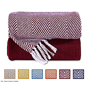 Cozy Home Collection Luxurious Hand Woven Cozy Warm 100% Cotton All Season Light Weight Couch Chair Bed Decorative Throw Blankets Chevron 50x60 Inch Set of 2 (Burgundy)