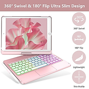 COO iPad Keyboard Case for iPad 10.2" 9th/8th/7th Gen, for iPad Air 10.5"(3rd Gen)/for iPad Pro 10.5 in, Backlit 10 Color 360 Screen Rotation Case for iPad with Keyboard, Auto Sleep/Wake - Rose Gold