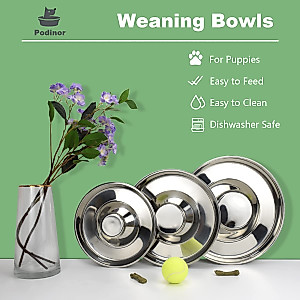 Podinor Stainless Steel Puppy Dog Bowls, Pets Puppies Feeding Food and Water Weaning Bowls Dishes Feeder