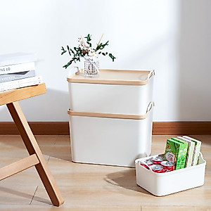 FITYE-KY 8 pcs Storage Bins with Lids Plastic Storage Containers for Shelves Drawers Desktop Closet Playroom Classroom Offic（Yellow）