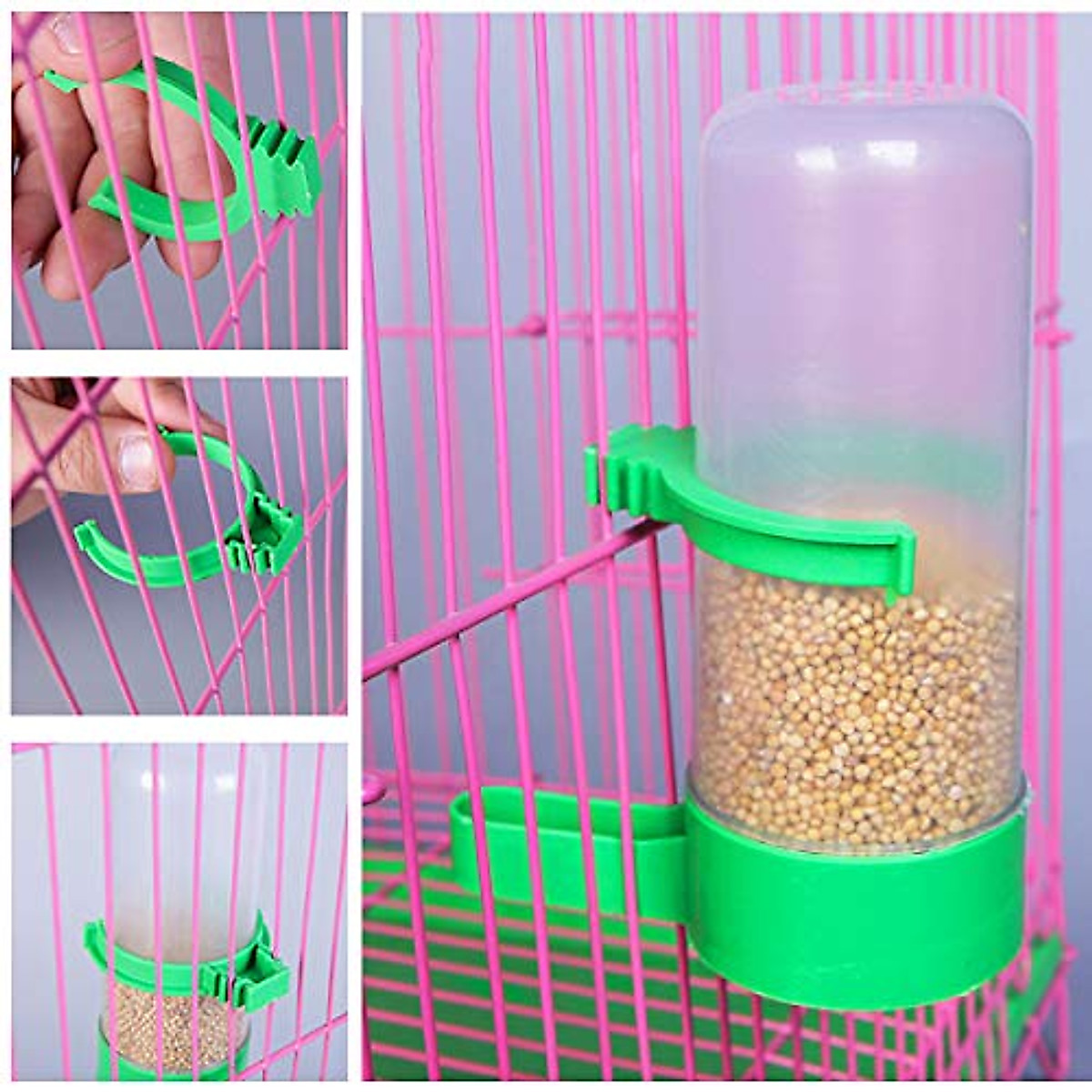 4 Pack Bird Parrot Food and Water Dish; 2 Stainless Steel Bird Parrot Food Feeding Cups and 2 Plastic Birds Water Feeder Water Dispenser Bottle for Chinchilla, Ferret, Cockatiel, Conure, Parakeet