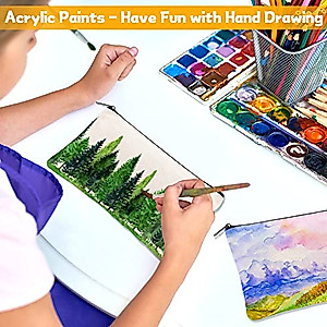 10 Pack Blank DIY Craft Bag Canvas Pen Pencil Case- Cotton Canvas for School Supplies Invoice Bill Bag Makeup Bag Cosmetic Bag Multipurpose Travel Toiletry Pouch with Black Zipper 7.9 x 4.7 inches