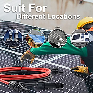 SGANGCAR Solar Extension Cable One Pair(30 Feet 10AWG) Solar Panel Cable with Female and Male Connectors(30FT Red + 30FT Black)