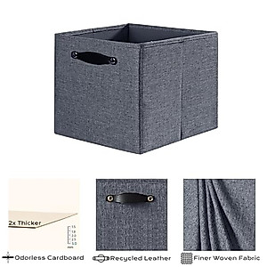 FABINADO Thickened Storage Cubes, 13x15 Inch Foldable Storage Cuby Bin with Dual Handles for Kallax, Slate Gray, 3 Pack