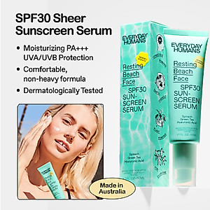 EVERYDAY HUMANS SPF30 PA +++ Sheer Sunscreen Serum Primer, 1.7oz | Light Glow Finish with Hyaluronic Acid | Make-Up Primer SPF Moisturizer For All Skin Types | Resting Beach Face