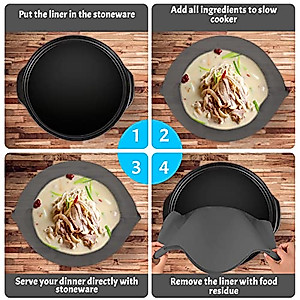 2 Pack Silicone Slow Cooker Liners Reusable Fit 6-8 Quarts Crockpot Leakproof & Easy Clean Bags Liners for Oval or Round Pot (Black+Gray)