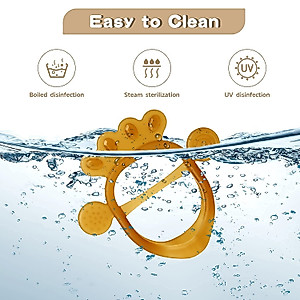 Termichy Teething Toys for Babies 0-6 Months, Soft Baby Teether for Soothe Babies Sore Gums for New Born Breast Feeding Babies, Freezer Safe BPA-Free Hands Free Design(Amber,1 Pack)