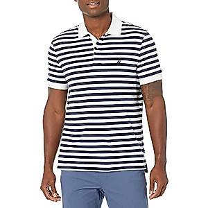 Nautica Men's Classic Fit 100% Cotton Soft Short Sleeve Stripe Polo Shirt, Bright White, X-Large