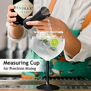MIAMIO - 2 x 22 oz Gin Glass/Set of 2 Gin Glasses - Tonic Glasses Ideal for Gin and Cocktails - Gift Set including Measuring Cup Glass and Stirring Spoon